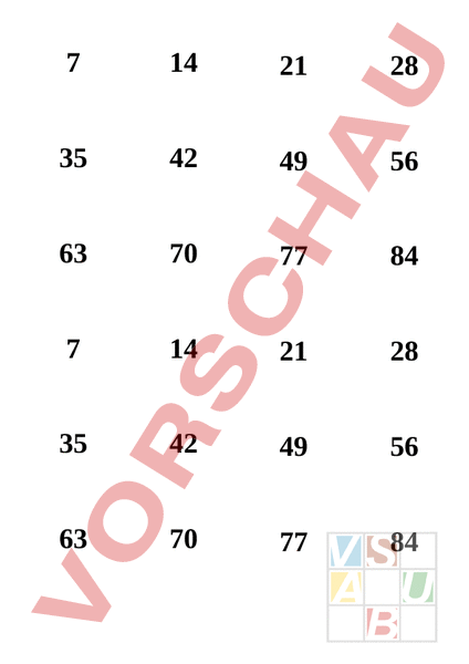Arbeitsblatt: Memory 7ner Reihe - Mathematik - Multiplikation