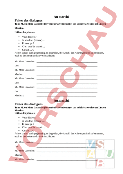 Arbeitsblatt: au marché-Sprechen - Französisch - Anderes Thema