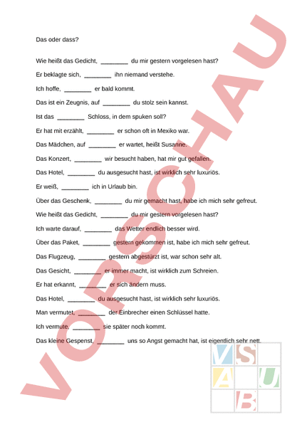Arbeitsblatt: Das oder dass? - Deutsch - Grammatik