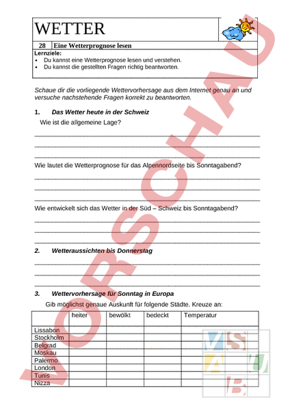 Arbeitsblatt: Wetter - Geographie - Gemischte Themen