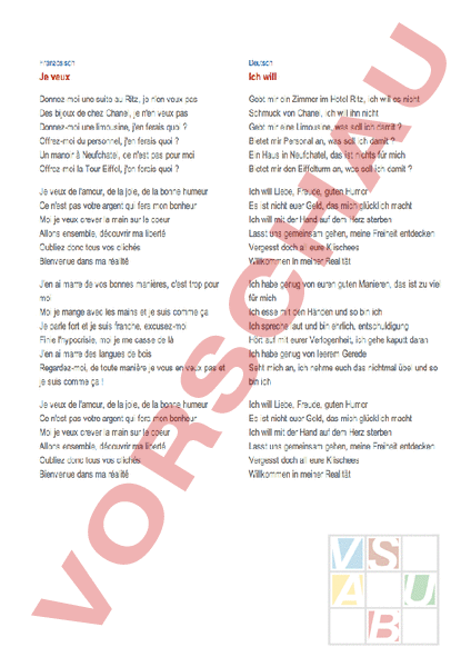 Arbeitsblatt: ZAZ - Je veux - Französisch - Gemischte Themen