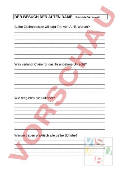 Arbeitsblatt: Der Besuch der alten Dame, Friedrich Dürrenmatt - Deutsch ...