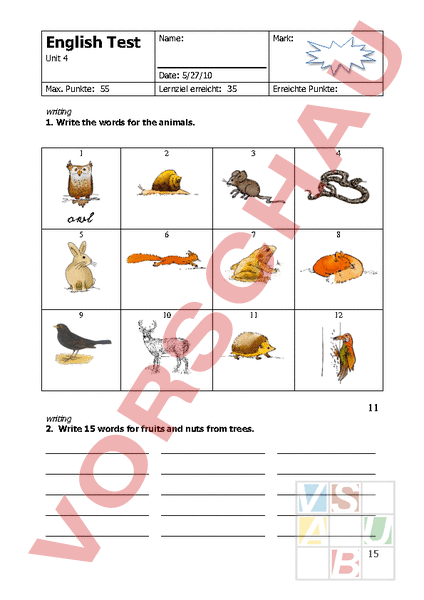 Arbeitsblatt: Young World 2 Test Unit 4 - Englisch - Lehrmittel
