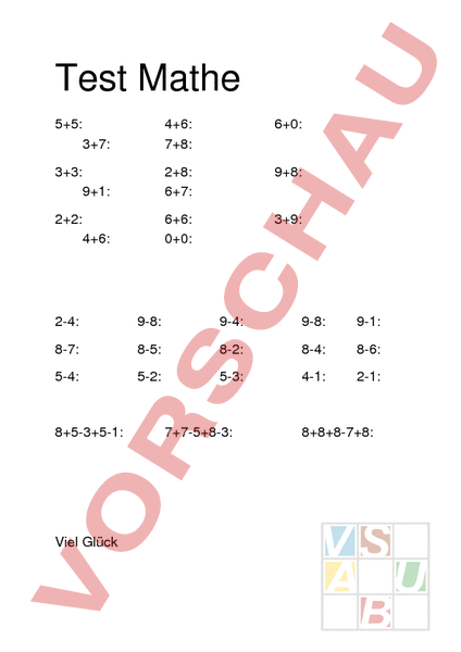 Arbeitsblatt: Test Mathe - Mathematik - Addition