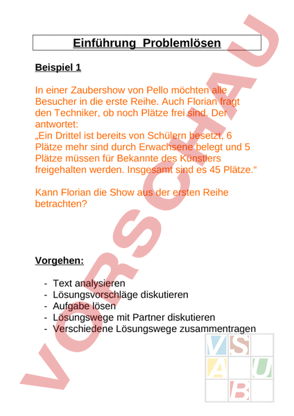 Arbeitsblatt: Einführung Problem lösen - Mathematik - Anderes Thema