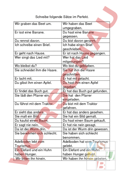 Arbeitsblatt: ÜBUNG Perfekt mit Lösung - Deutsch - Grammatik