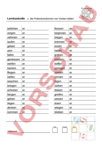 Arbeitsblatt: Präteritum - Deutsch - Grammatik