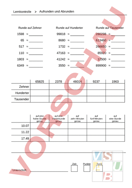 Arbeitsblatt: Auf- und abrunden - Mathematik - Anderes Thema
