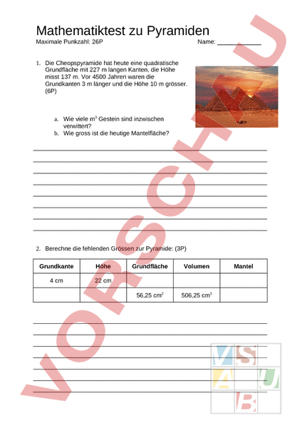 Arbeitsblatt: Pyramiden Test - Geometrie - Körper / Figuren