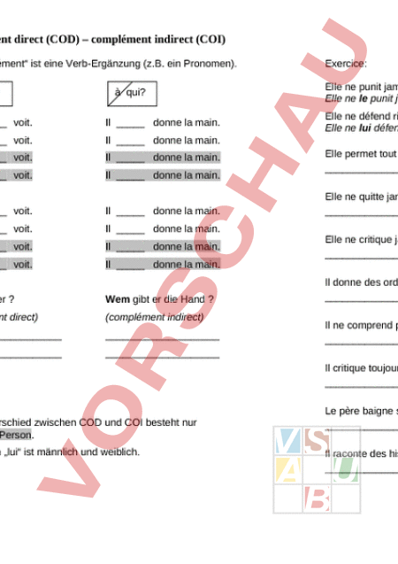 Arbeitsblatt: COD / COI - Italienisch - Grammatik