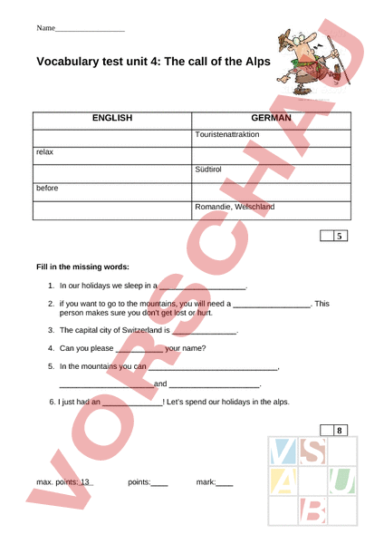 Arbeitsblatt: Voci Test Young World 4 unit 4 - Englisch - Wortschatz