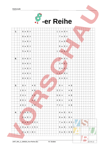 Arbeitsblatt: 8-er Reihe - Mathematik - Zahlensysteme