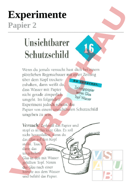 Arbeitsblatt: Einfache Experimente - Papier 2 - Physik - Gemischte Themen