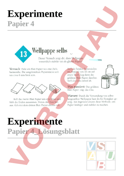 Arbeitsblatt: Einfache Experimente - Papier 4 - Physik - Gemischte Themen