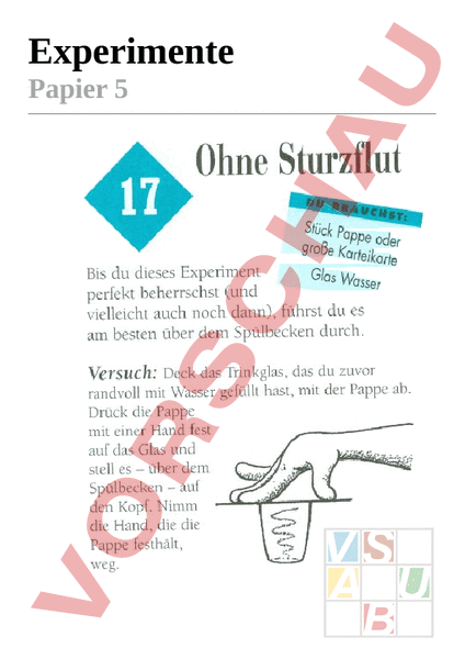Arbeitsblatt: Einfache Experimente - Papier 5 - Physik - Gemischte Themen