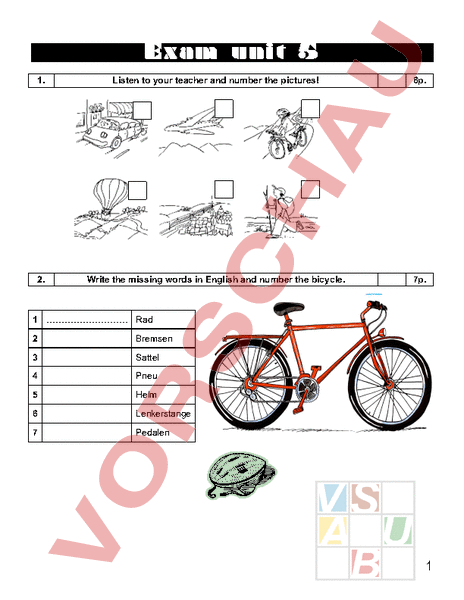 Arbeitsblatt: Exam Young world 2 unit 5 - Englisch - Gemischte Themen