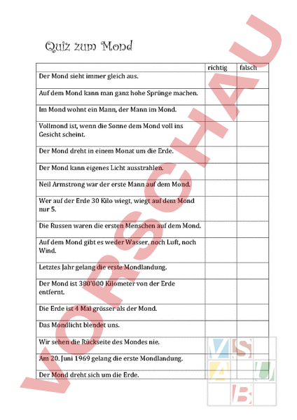 Arbeitsblatt: Quiz zum Mond - Physik - Astronomie