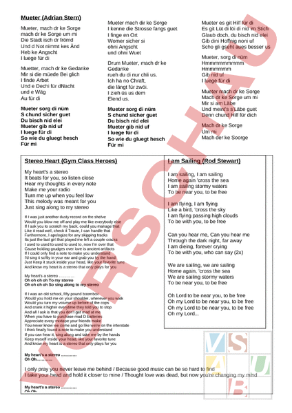 Arbeitsblatt: Liedtexte - Musik - Singen / Lieder