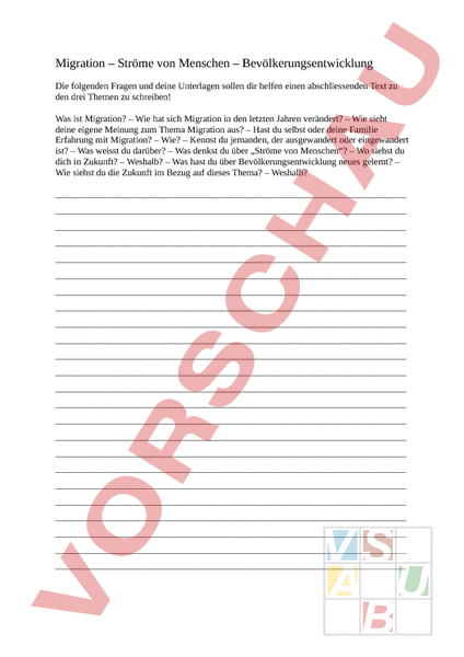 Arbeitsblatt: Migration-Ströme von Menschen-Bevölkerungsentwicklung - Geographie - Anderes Thema