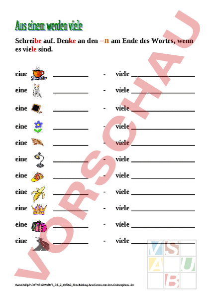 Arbeitsblatt: Pluralbildung bei Nomen mit dem Endmorphem - Deutsch - DaZ