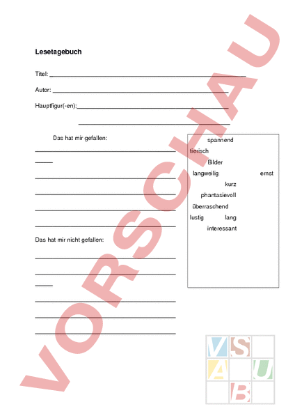 Arbeitsblatt: Lesetagebuch - Deutsch - Leseförderung / Literatur