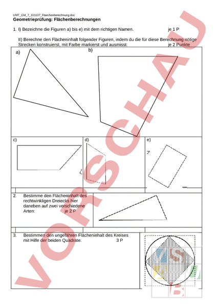 Arbeitsblatt: Flächenberechnung - Geometrie - Flächen