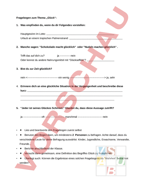 Arbeitsblatt: Glück - Lebenskunde - Anderes Thema