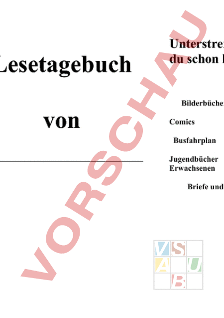 Arbeitsblatt: Lesetagebuch - Deutsch - Leseförderung / Literatur