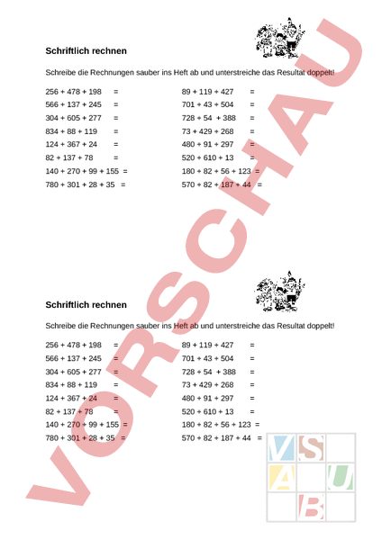 Arbeitsblatt: Schriftliche Addition - Mathematik - Schriftliches Rechnen