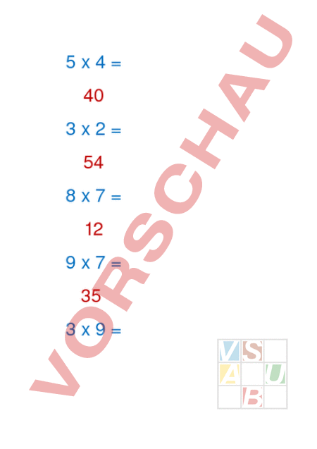 Arbeitsblatt: 1X1 Traings-Karten - Mathematik - Multiplikation