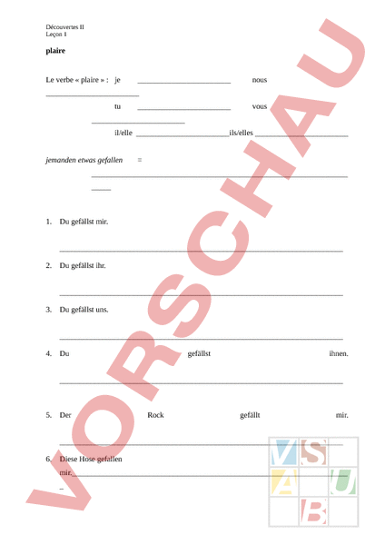 Arbeitsblatt: plaire - Französisch - Grammatik