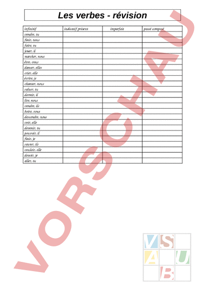 Arbeitsblatt: Révision des verbes - conjugaisons - Französisch - Grammatik