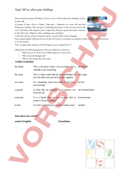 Arbeitsblatt: Tell us about your holidays - Englisch - Anderes Thema