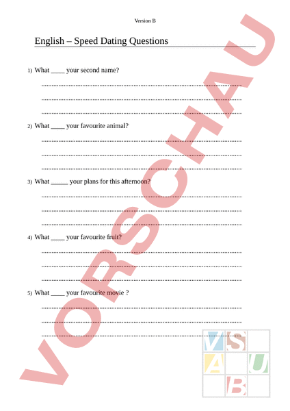 Arbeitsblatt: Speed Dating Version B - Englisch - Anderes Thema