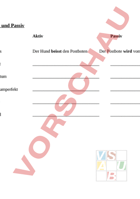 Arbeitsblatt: Aktiv und Passiv - Deutsch - Grammatik