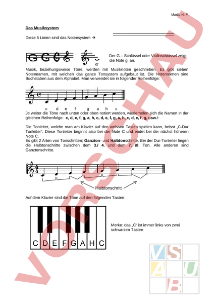 Arbeitsblatt: Notensystem - Musik - Musiktheorie / Noten
