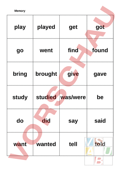Arbeitsblatt: memory past simple - Englisch - Grammatik