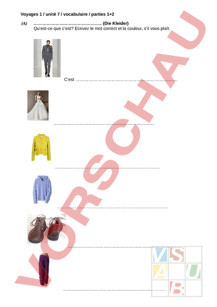 Arbeitsblatt: Voyages 1_unité 7_vocabulaire 1ère partie_exercice ...