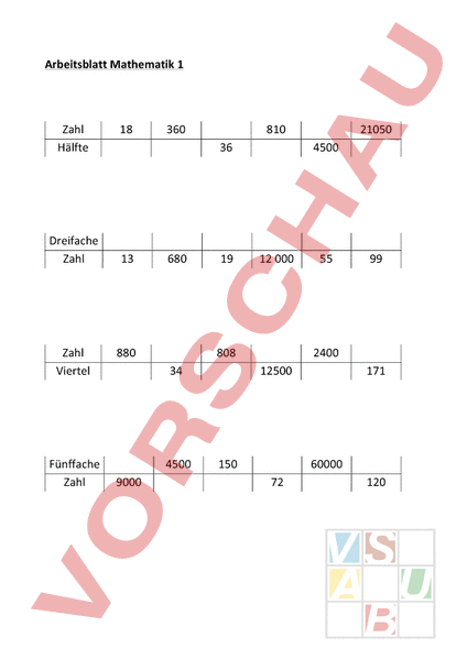 Arbeitsblatt: Arbeitsblatt Mathematik 5. Klasse (Kopfrechnen ...
