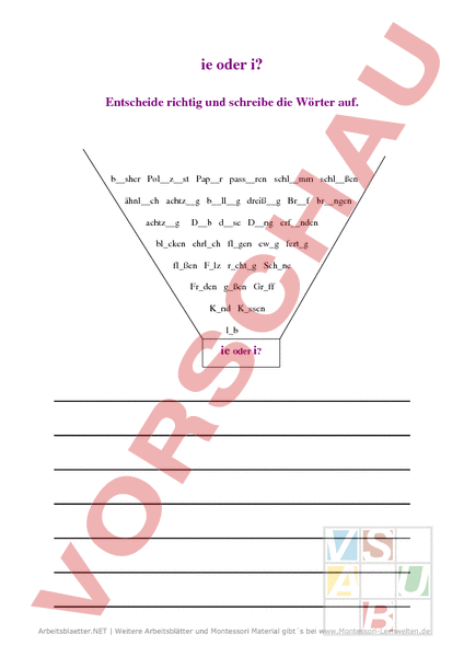 Arbeitsblatt: I oder IE - Deutsch - Grammatik
