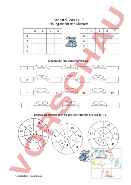 Arbeitsblatt: 1x1 - Mathematik - Multiplikation