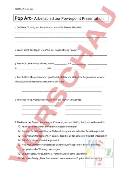 Arbeitsblatt: Pop Art Einführung - Bildnerisches Gestalten ...