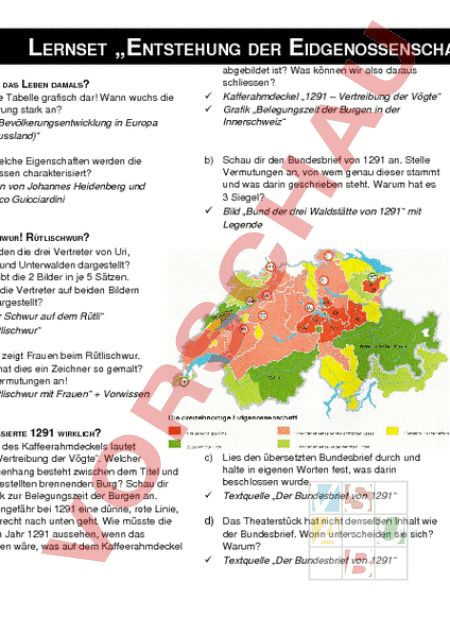 Arbeitsblatt: Entstehung der Eidgenossenschaft - Geschichte - Schweizer ...