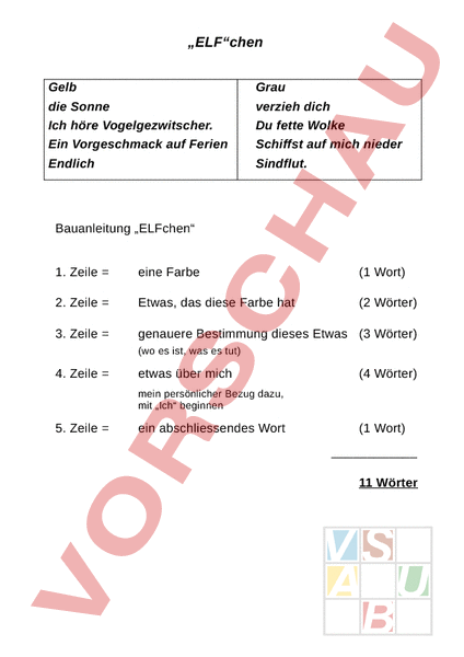 Arbeitsblatt: ELFchen Regeln und Beispiele - Deutsch - Texte schreiben