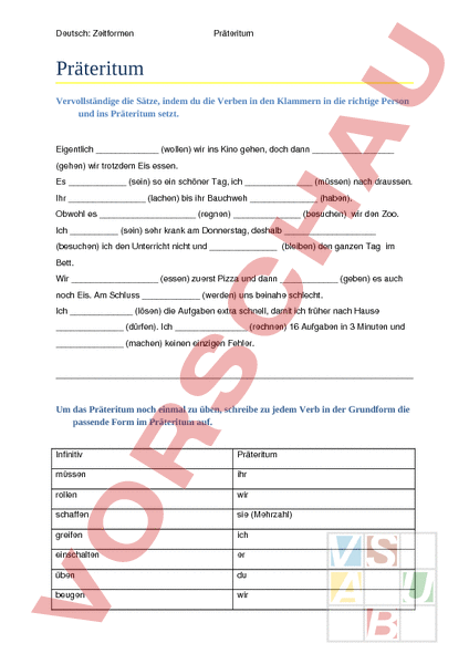 Arbeitsblatt: Präteritum - Deutsch - Grammatik