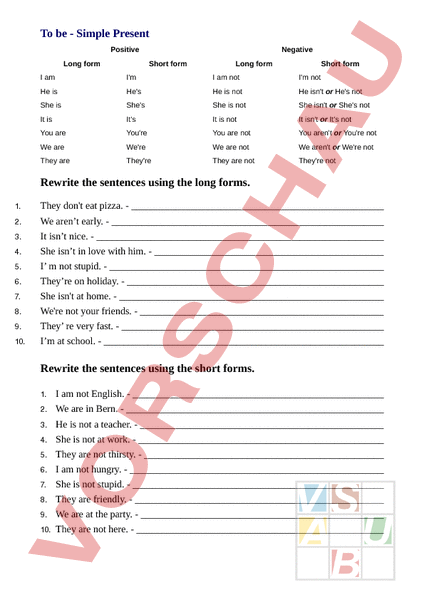 Arbeitsblatt: to be: short forms - Englisch - Grammatik