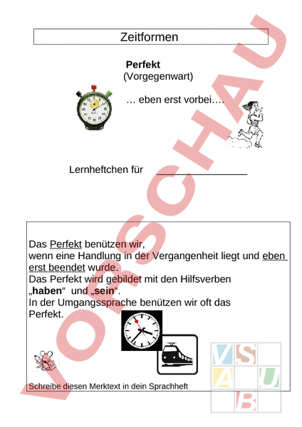 Arbeitsblatt: Lernheftchen Perfekt - Deutsch - Grammatik