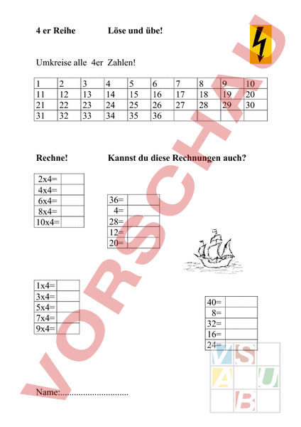 Arbeitsblatt: 4er Reihe - Mathematik - Repetition