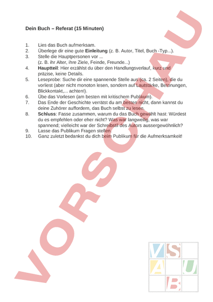 Arbeitsblatt: Dein Buch - Referat - Deutsch - Vorlesen / Vortragen ...