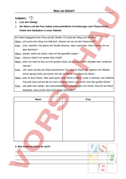 Arbeitsblatt: Was ist Glück? - Lebenskunde - Ethik / Moral